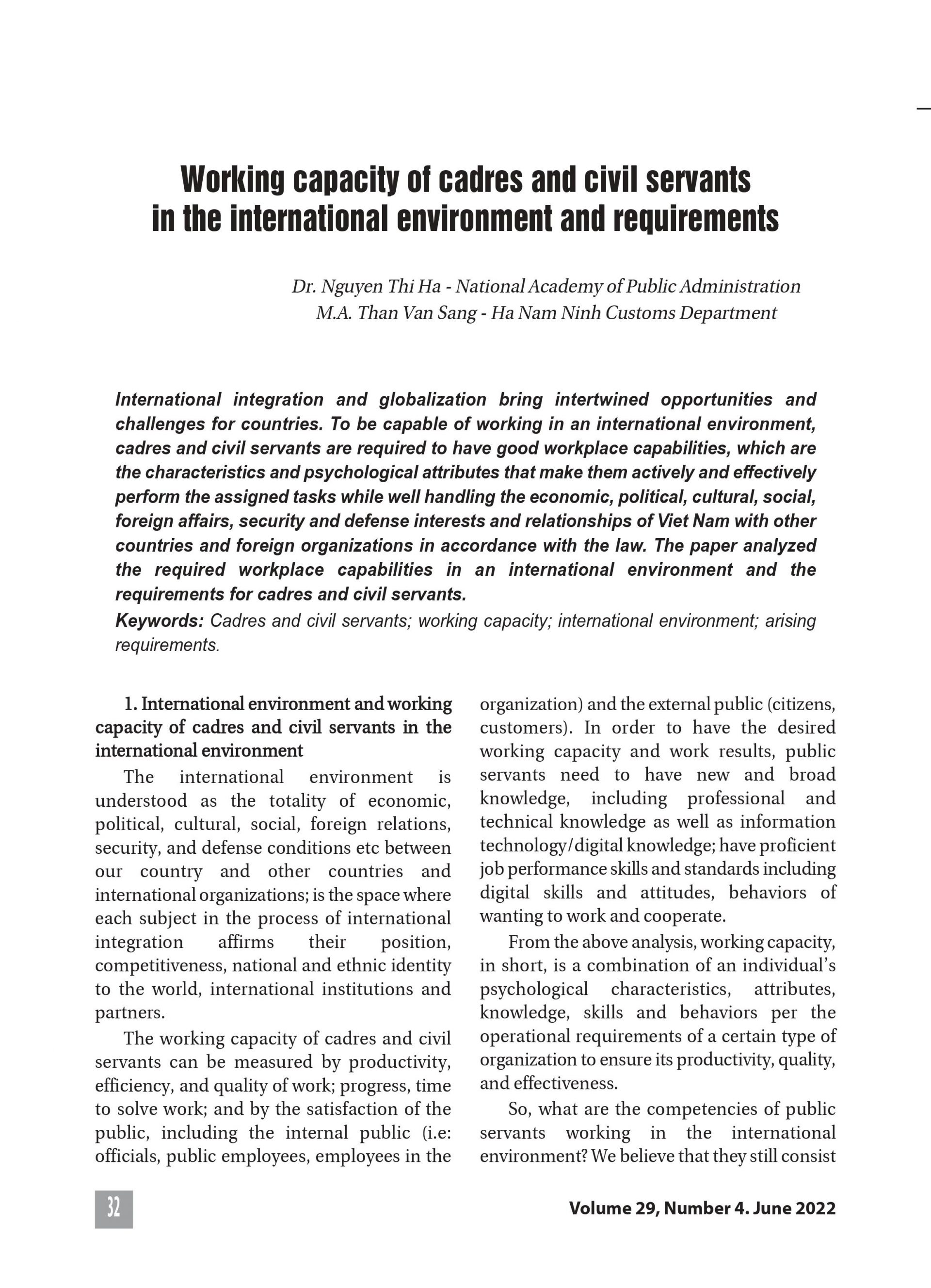 Working capacity of cadres and civil servants in the international ...